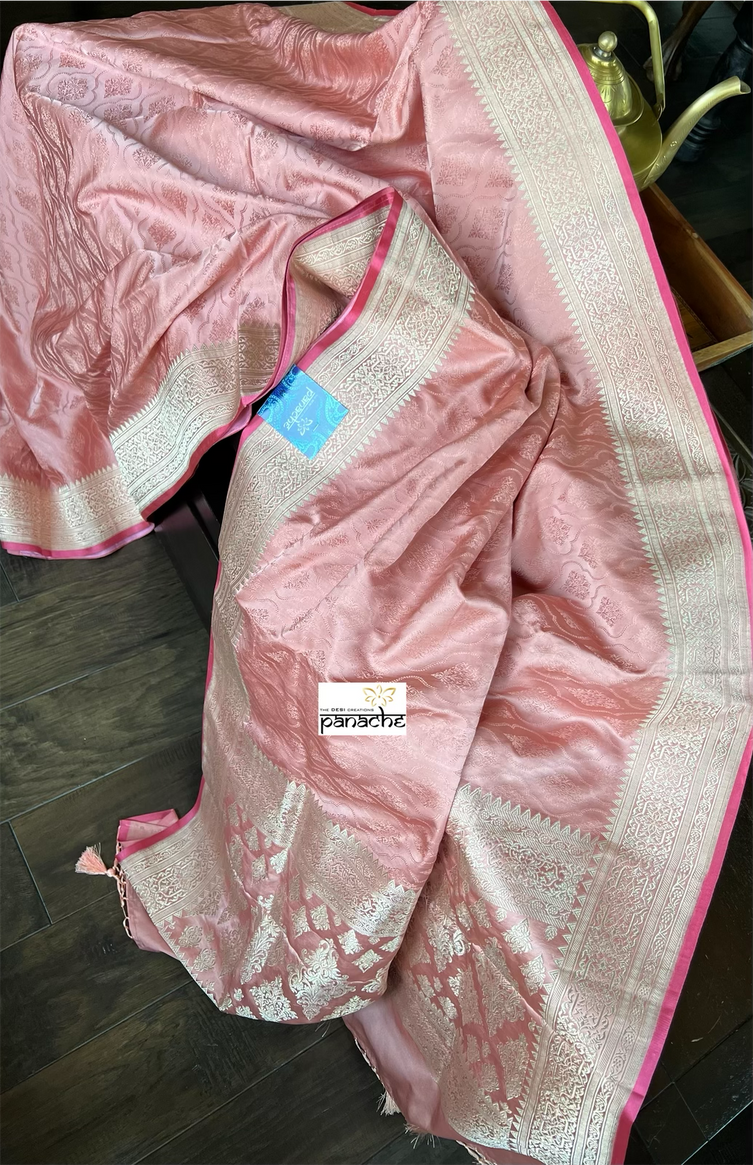 Pure Silk Mashru Banarasi- Dusty Rose Pink – Panache-The Desi Creations