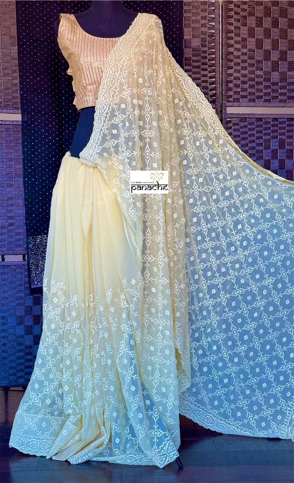 Designer Geogette Chikankari - Light Lemon Yellow – Panache-The Desi ...