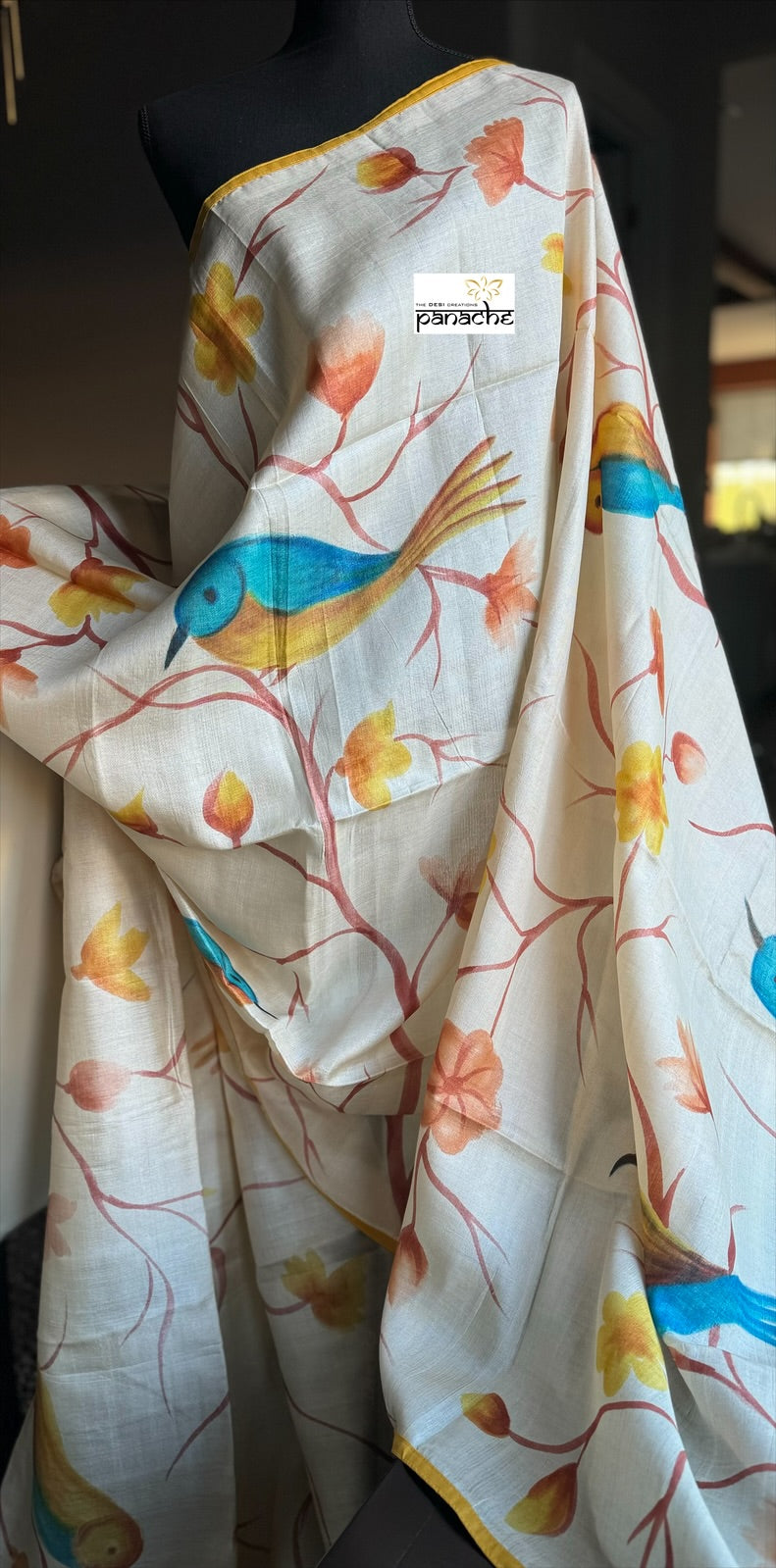 Pure Tussar Silk - Light Cream Hand Painted – Panache-The Desi Creations